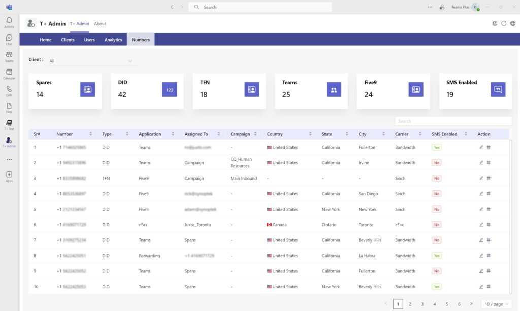 Number Management – Teams Plus