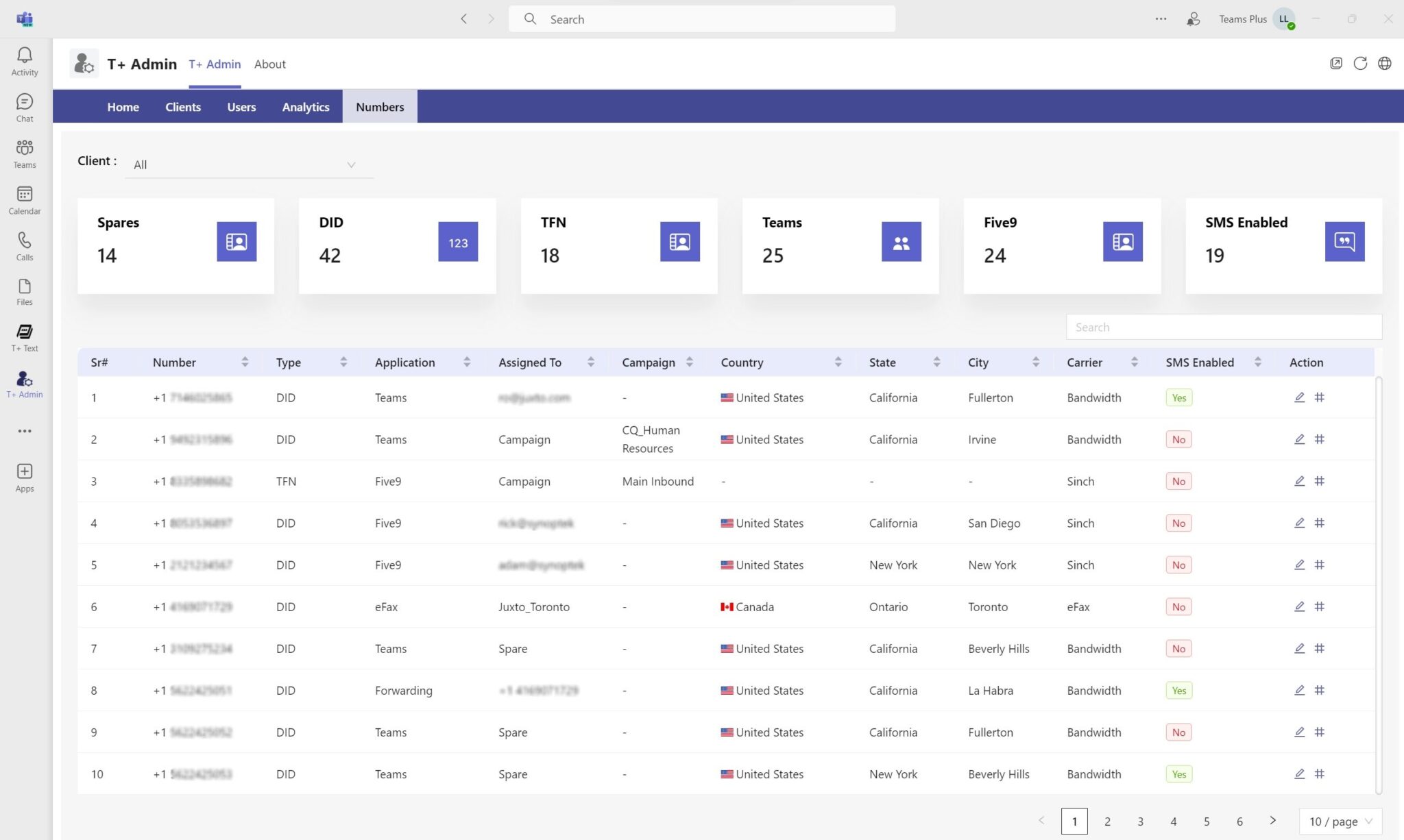 Number Management – Teams Plus
