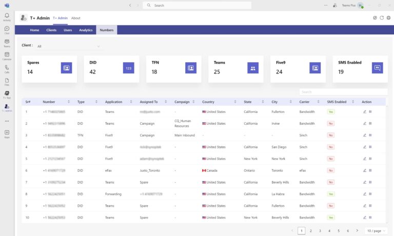 Number Management – Teams Plus